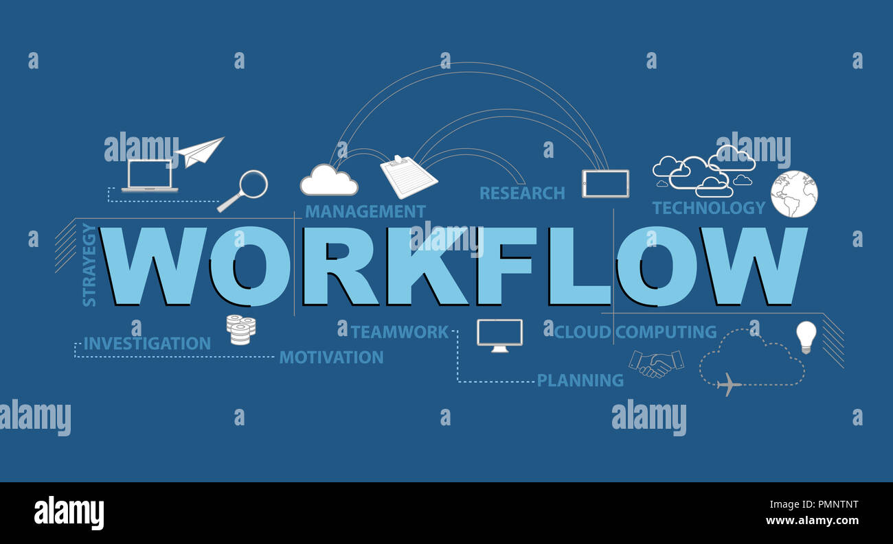 workflow text infographic design graphic concept over a blue background ...