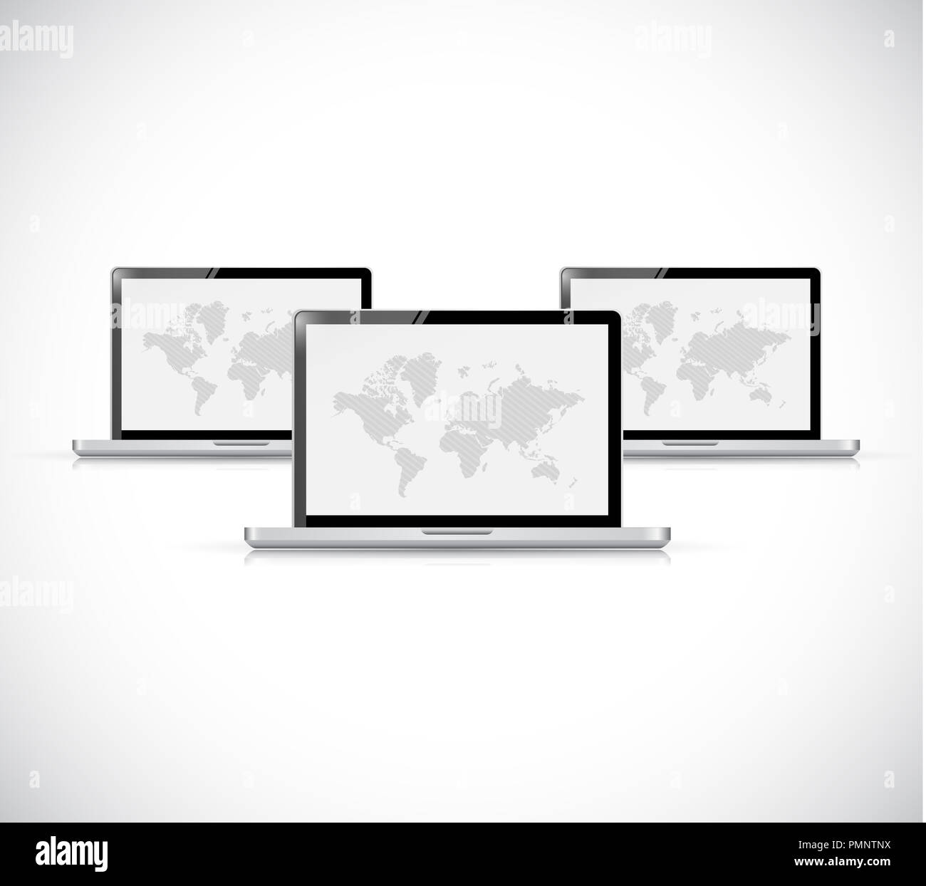Laptops with World map illustration isolated over a white background ...
