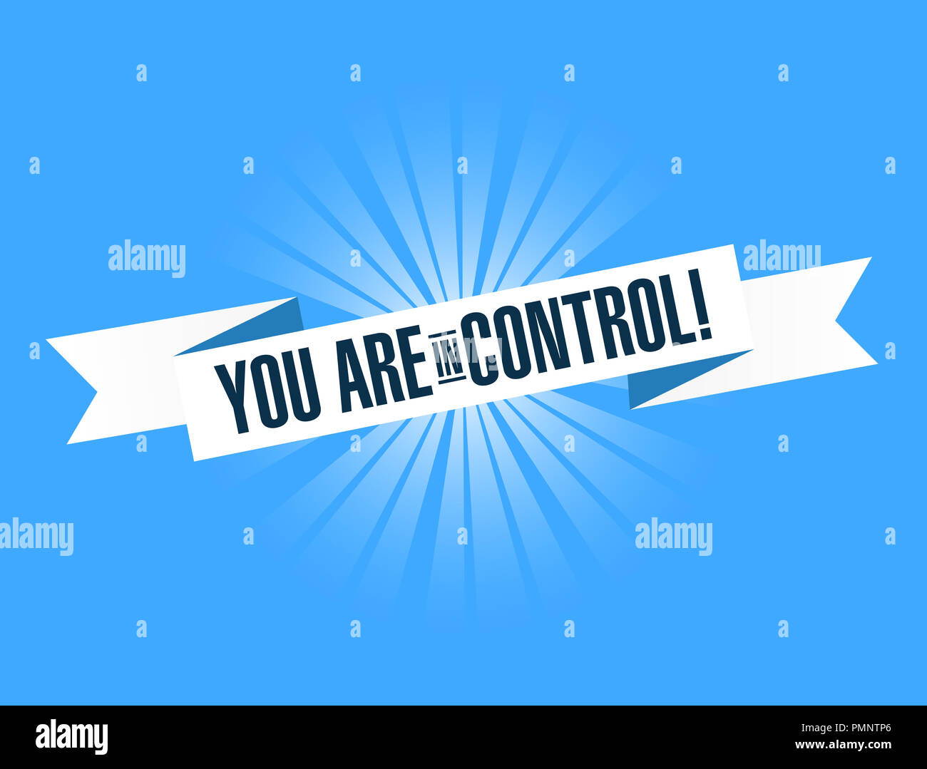 you are in control bright ribbon message isolated over a blue ...