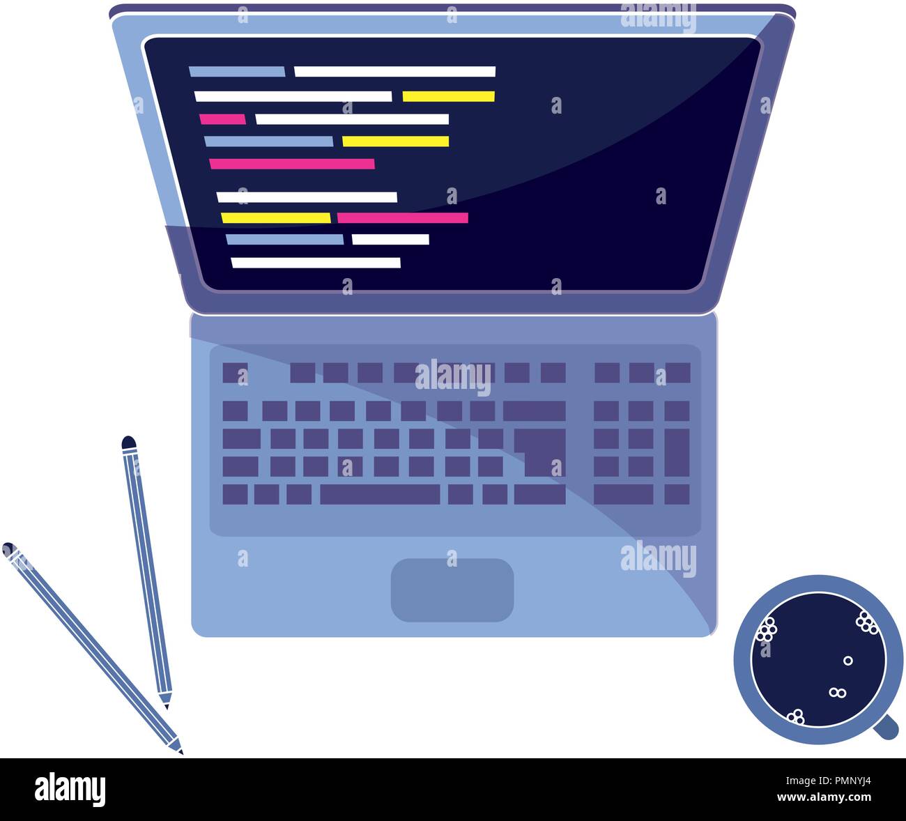 laptop with code program and coffee with pencils Stock Vector Image ...