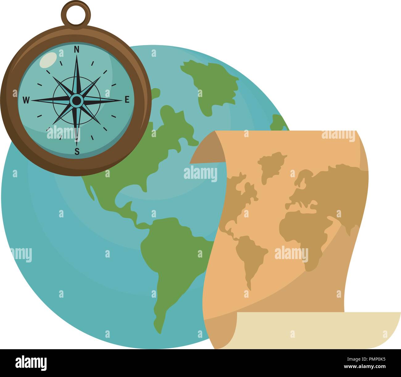 global planet with map and compass tools Stock Vector Image & Art - Alamy