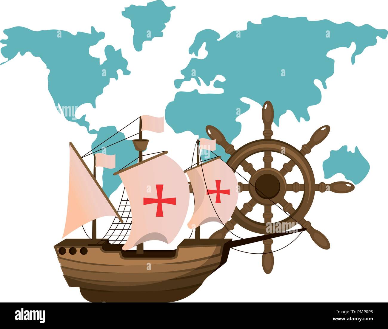 ship transport with global map and rudder Stock Vector Image & Art - Alamy