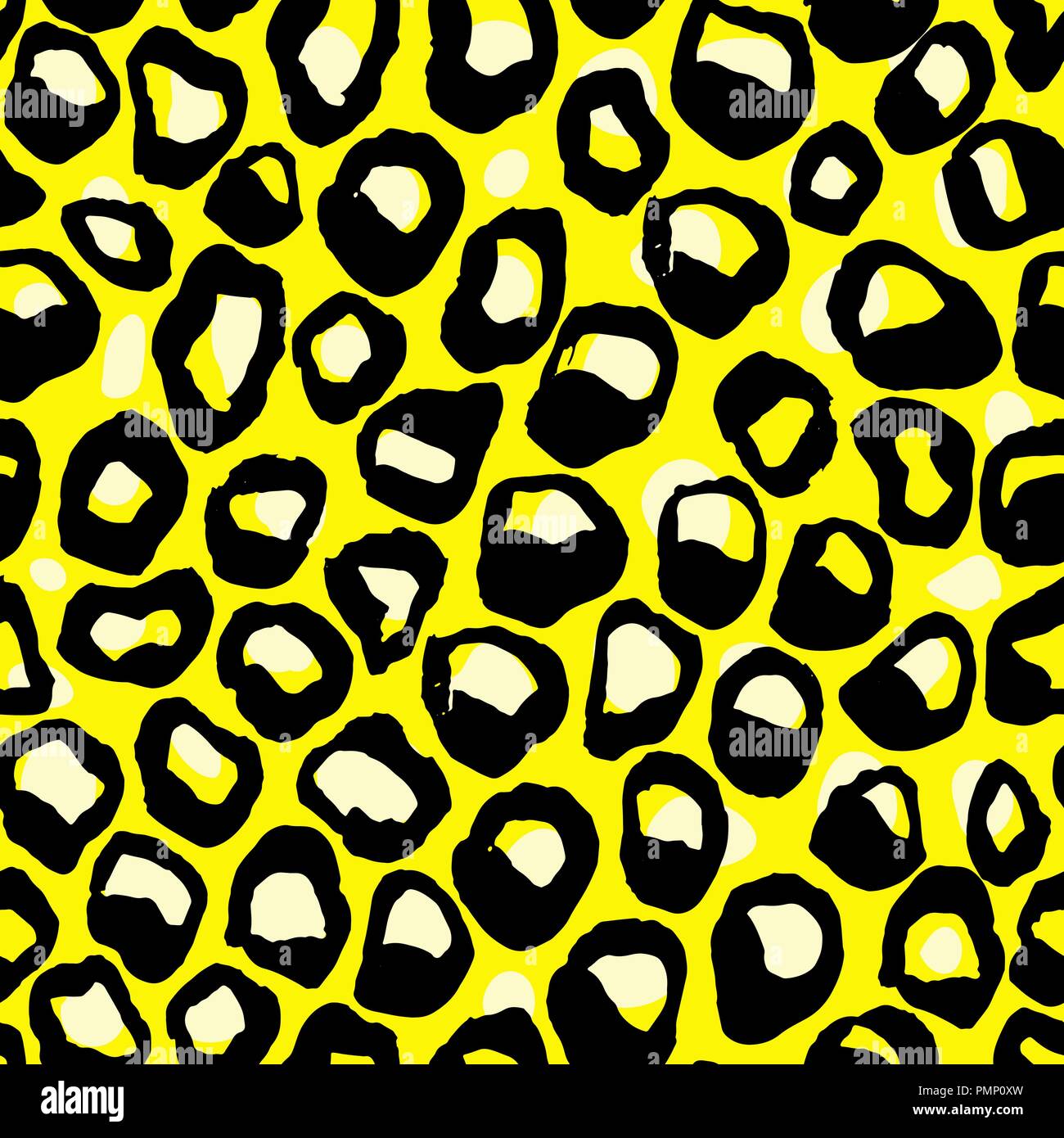 Vector illustration leopard print seamless pattern. Yellow hand drawn ...
