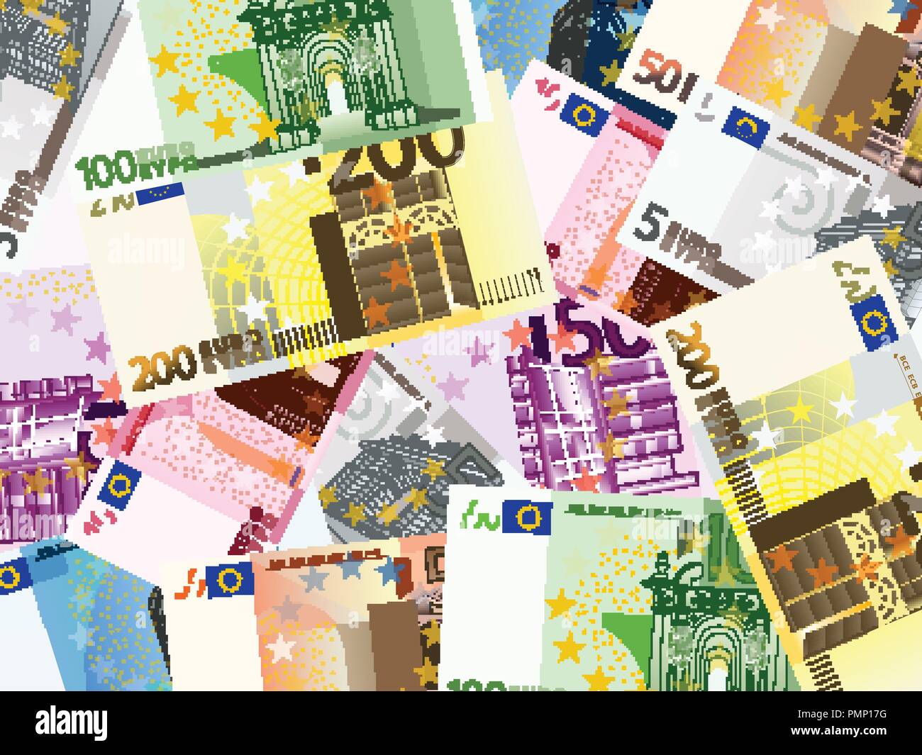 Background formed from different euro banknotes. Vector illustration ...