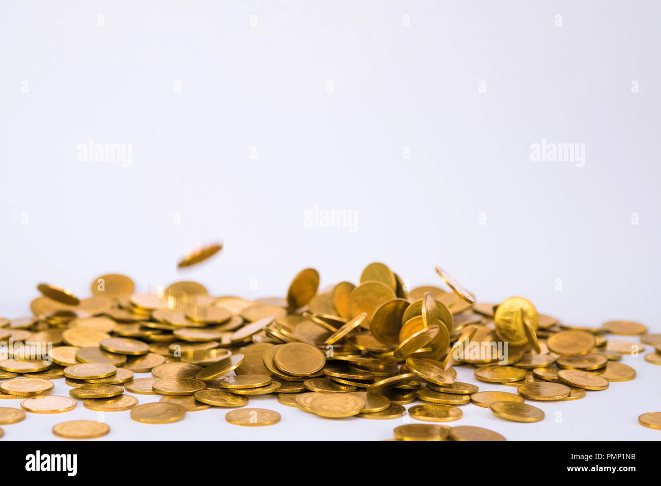 Movement of falling gold coin, flying coin, rain money with soft shadow ...