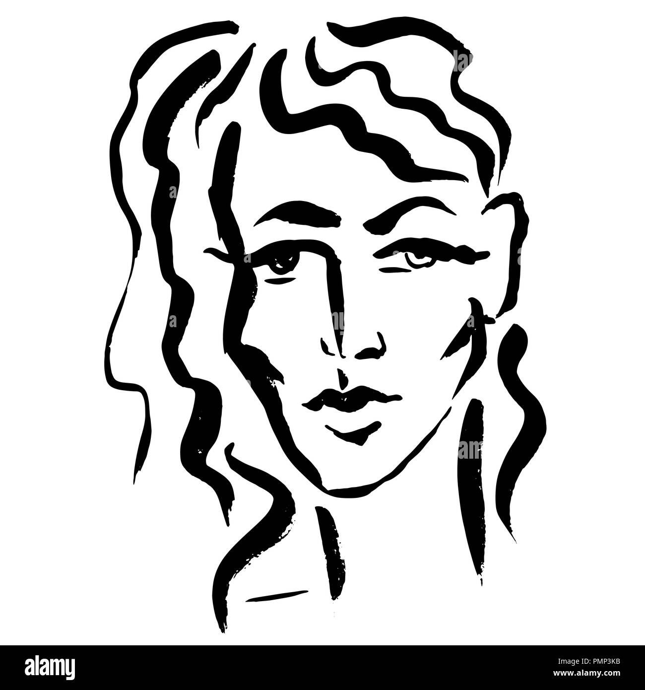 Brush grunge style simple portrait. Ink handmade drawing. Modern vector ...