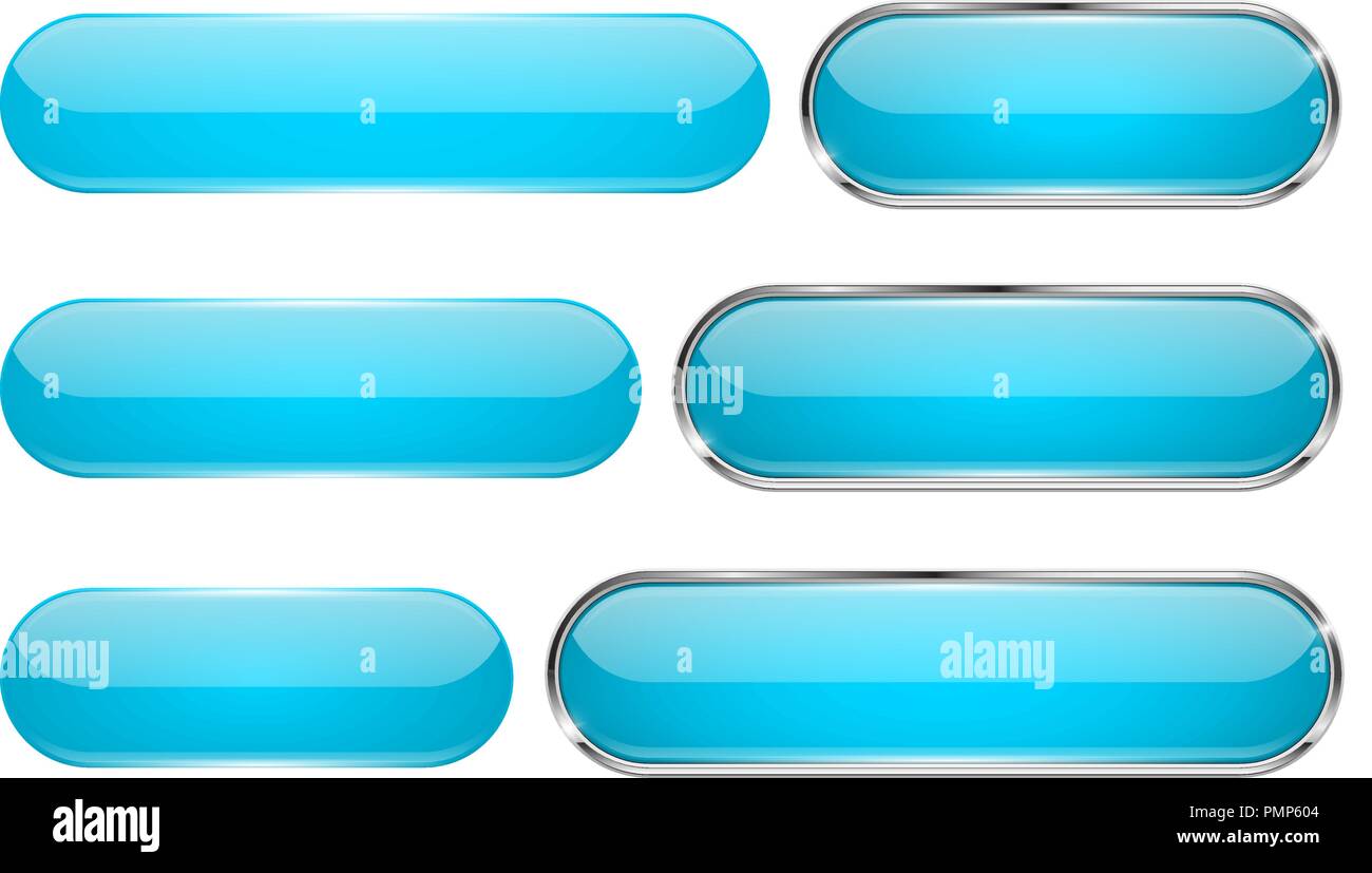Blue glass 3d buttons. Oval icons set Stock Vector Image & Art - Alamy