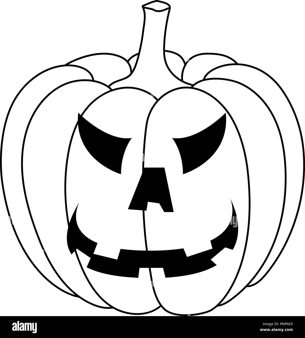 Halloween pumpkin. Carved angry face. Black and white doodle Stock ...