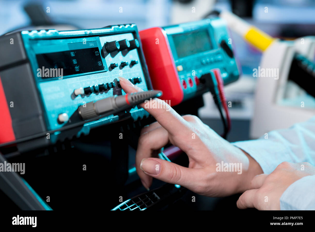 Engineer hand use Electrical equipment (Insulation tester) for measure ...