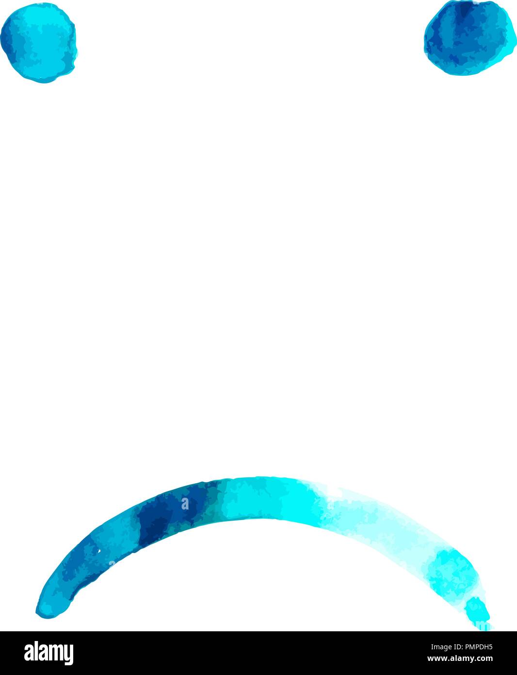 Blue. Abstract sad face, hand painted in watercolor, depression concept ...