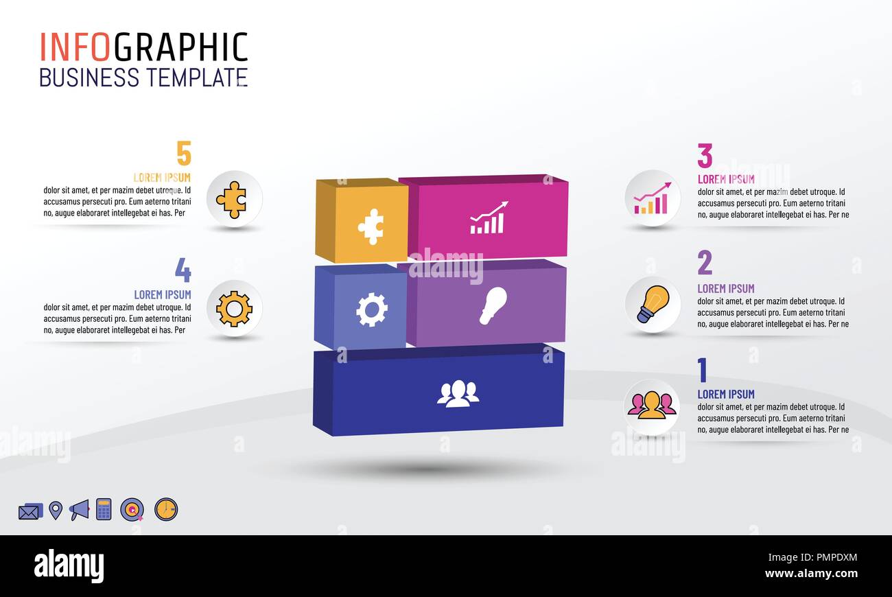 Business infographics template block style with 5 steps, options, Vector illustration layout ...