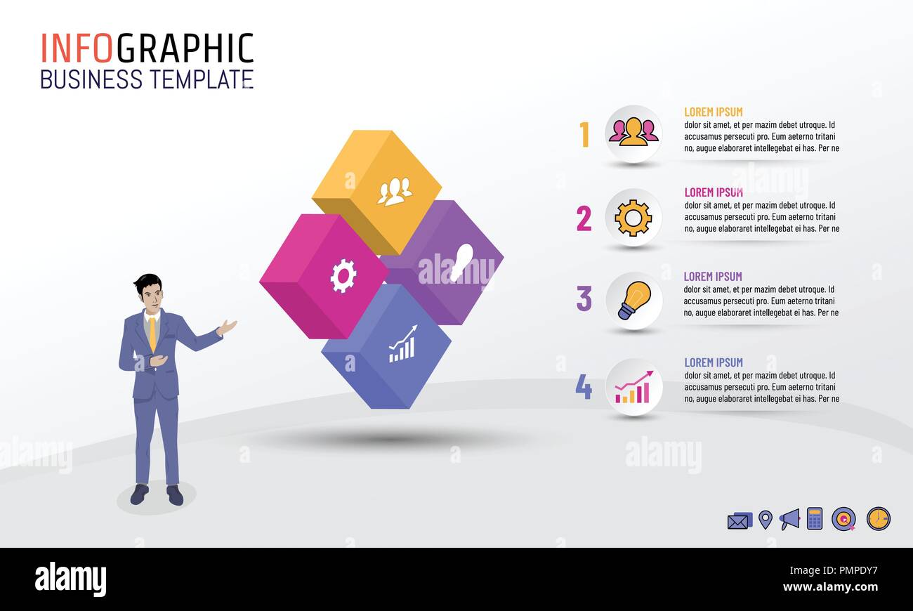 Business infographic template block style with 4 steps, options, Vector ...
