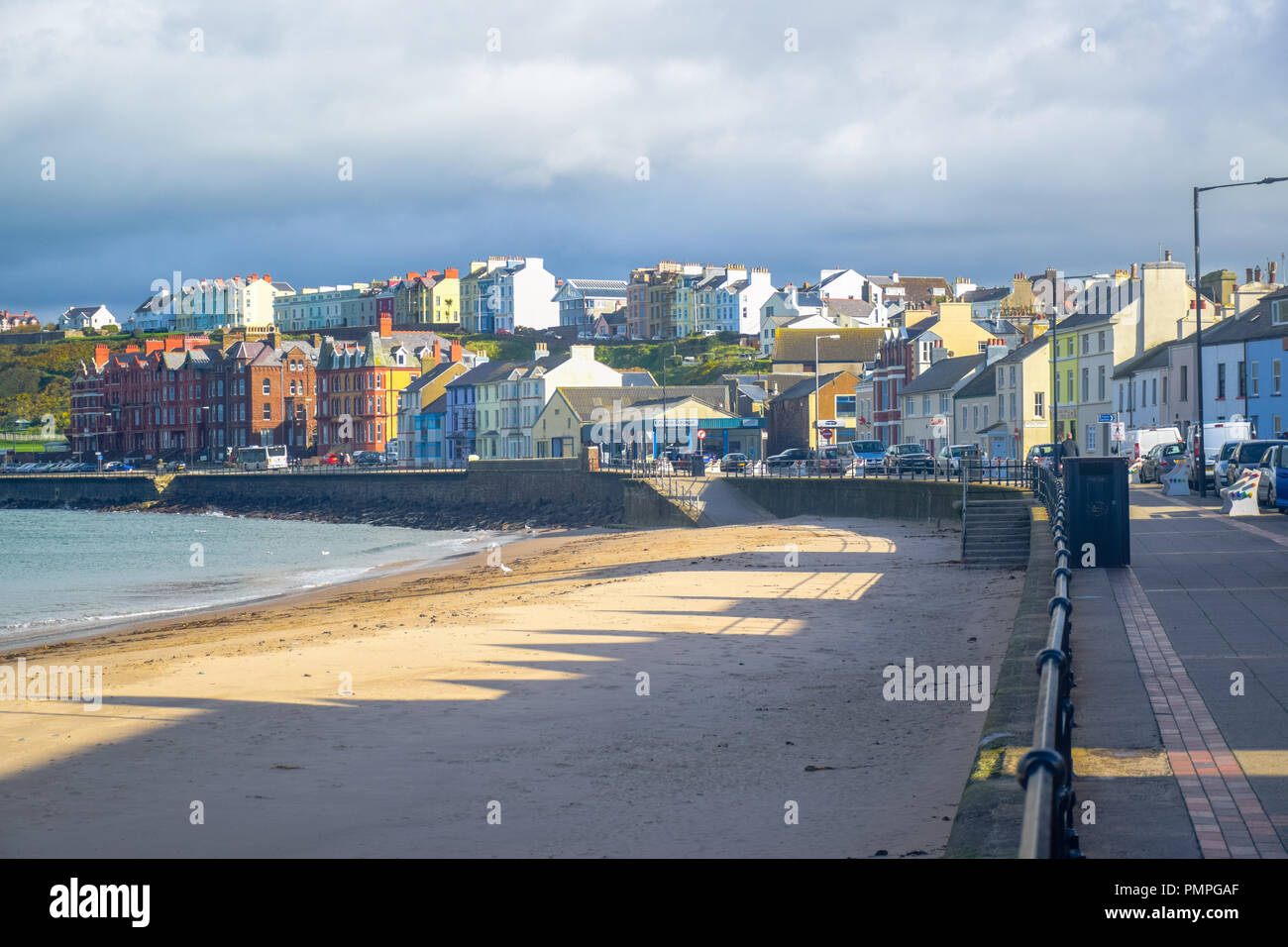 Beautiful beach and coastline of the seaside town Peel, Isle of Man ...
