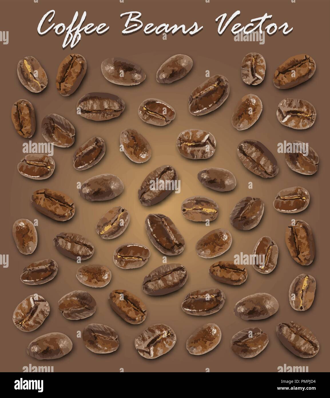 Set of roasted coffee beans elements vector and shadow on brown ...