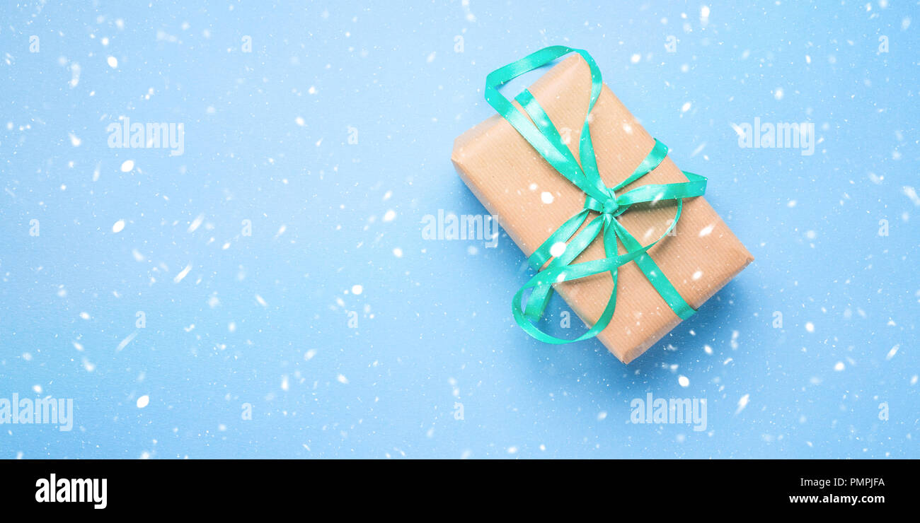 Christmas gift present banner blue pastel background with snow Stock ...