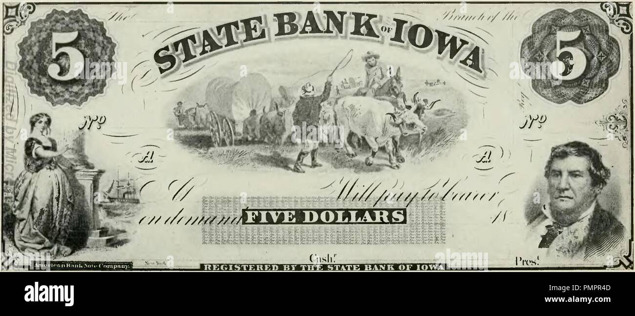 Bill of the Old State Bank of Iowa - History of Iowa Stock Photo - Alamy