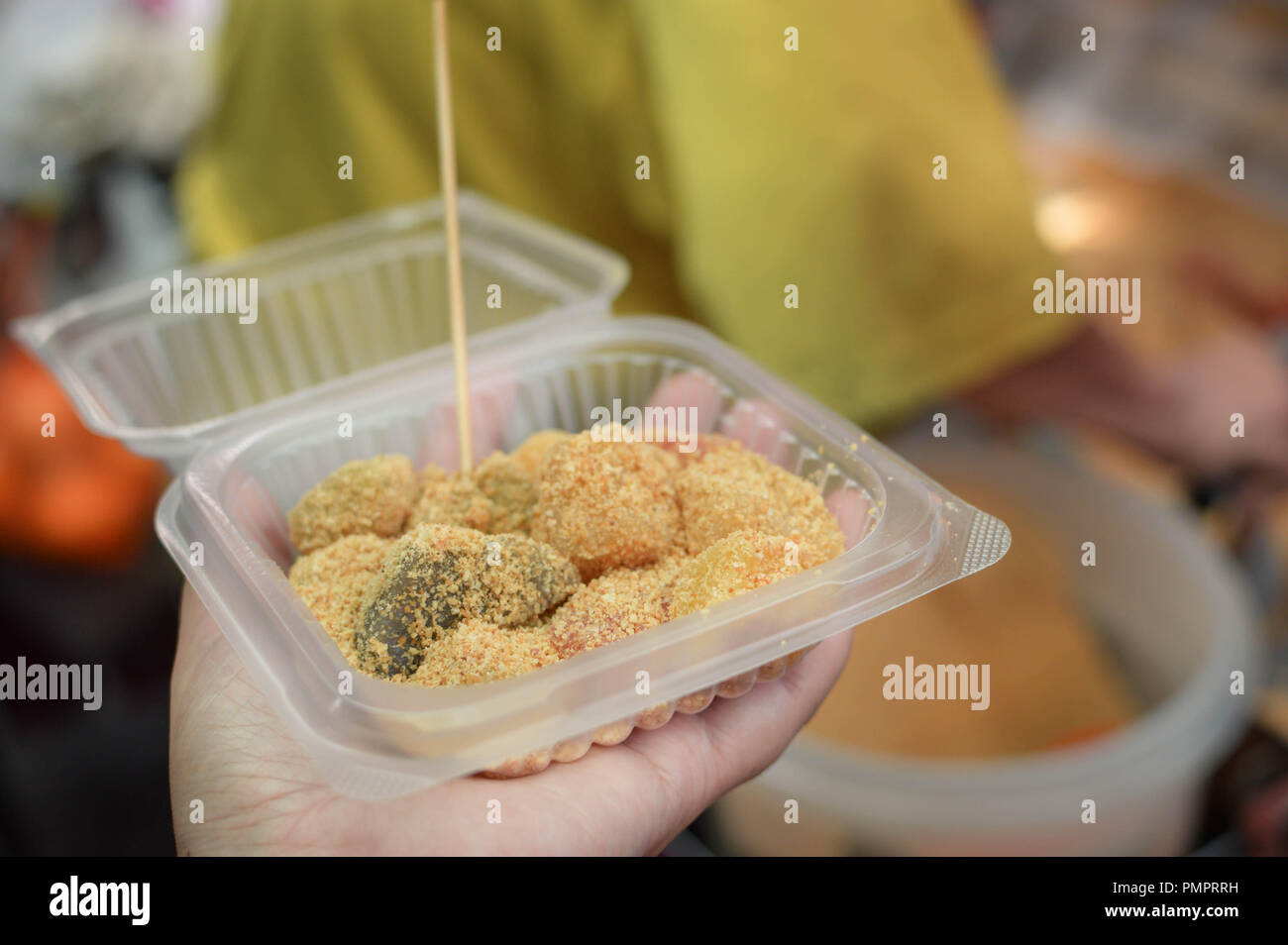 Delicious sweet mochi with peanuts sold at a street stall in Kuala ...