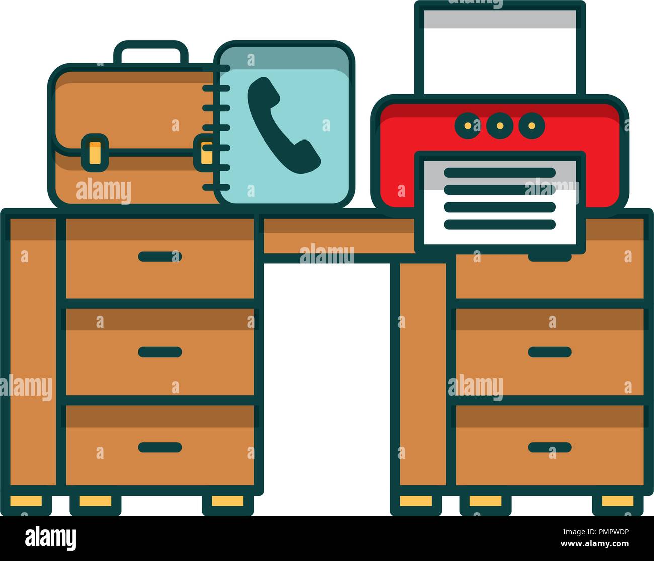 office with desk and printer workplace Stock Vector Image & Art - Alamy