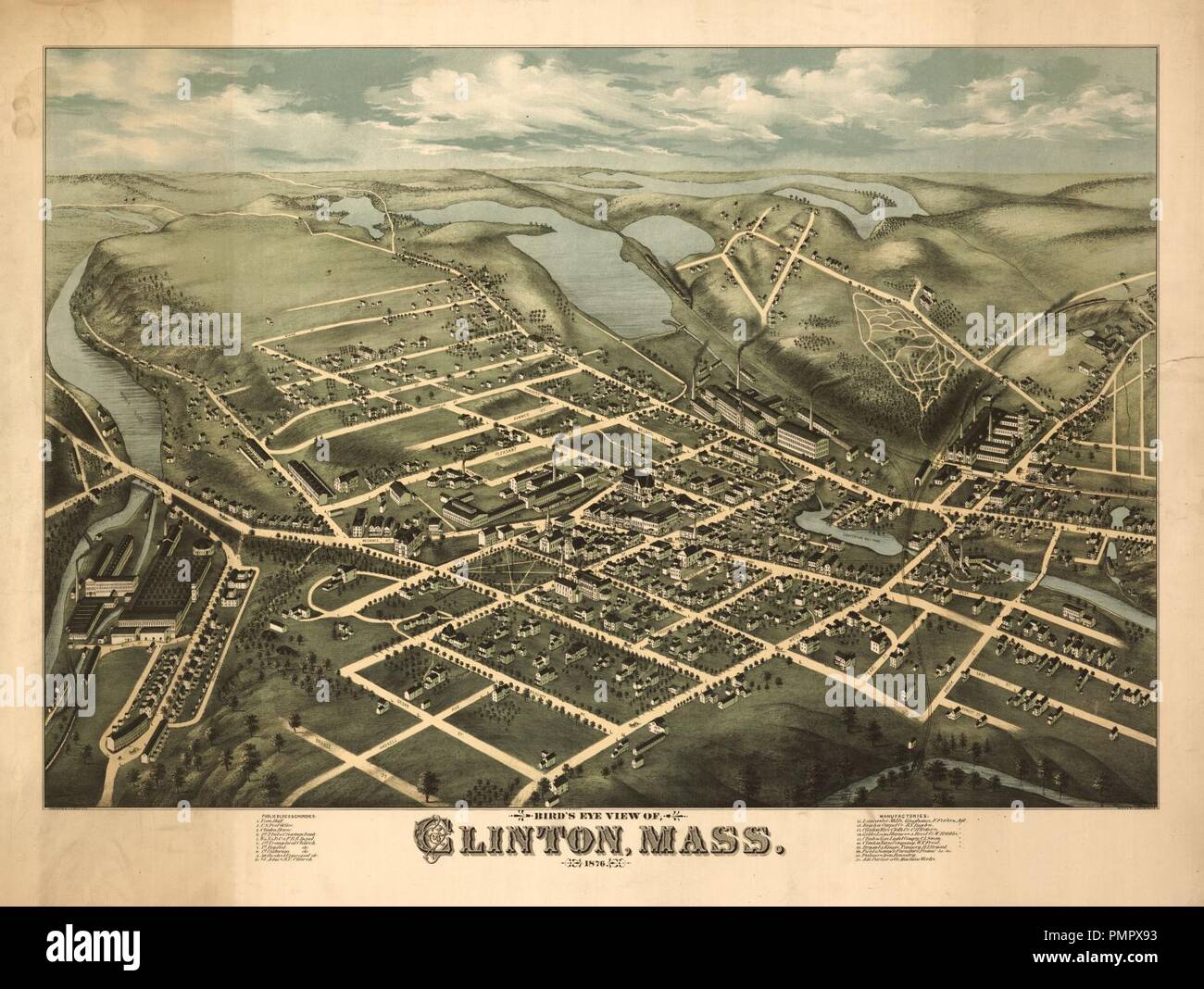Bird's eye view of Clinton, Mass. - 1876 Stock Photo - Alamy