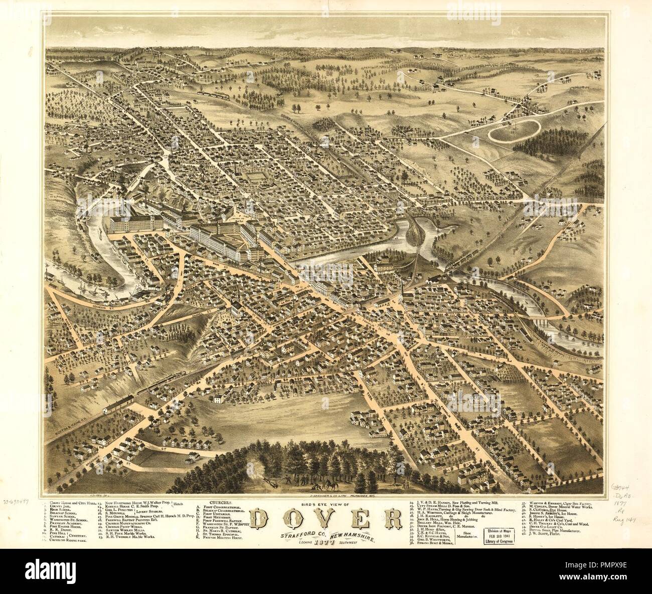 Bird's eye view of Dover, Strafford Co., New Hampshire 1877 Stock Photo ...