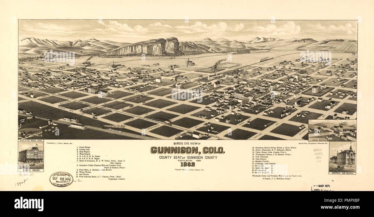 Bird's eye view of Gunnison, Colo. county seat of Gunnison County, 1882 ...