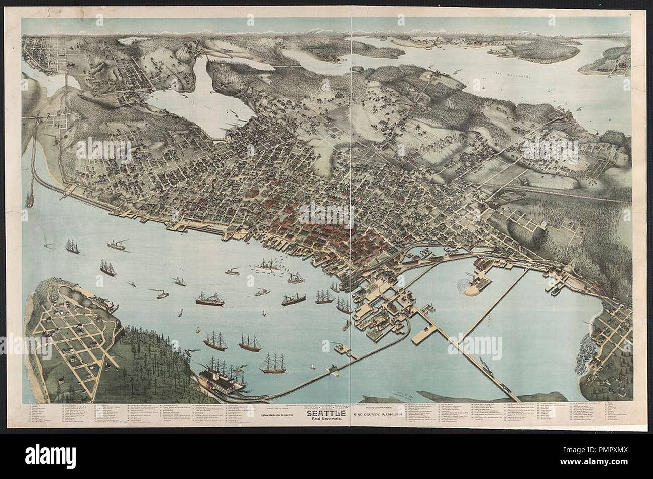 Birds' eye view of Seattle and environs, King County Wash., 1891 ...