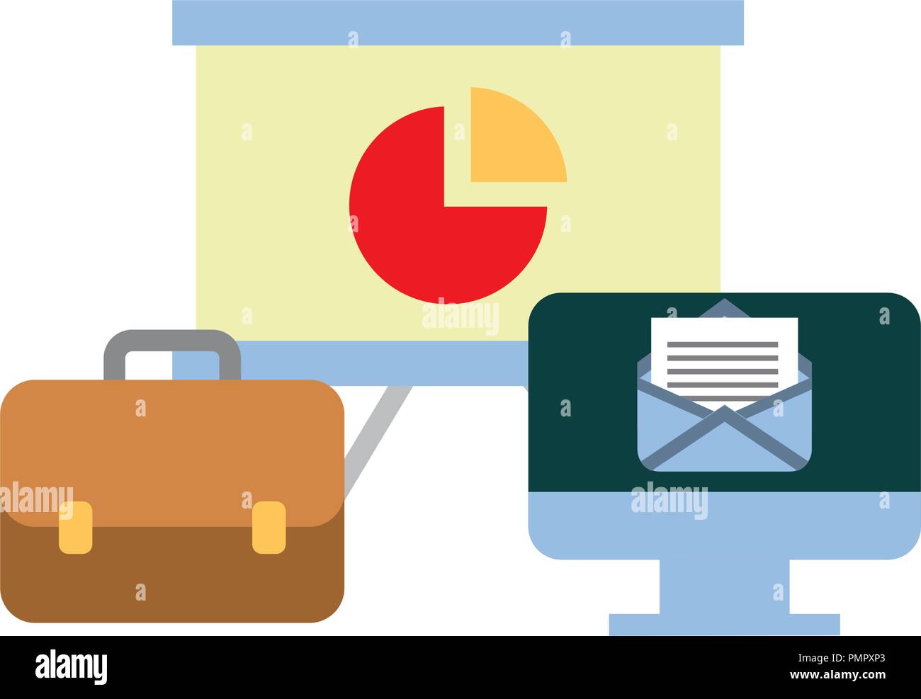 portfolio briefcase with paperboard and computer Stock Vector Image ...