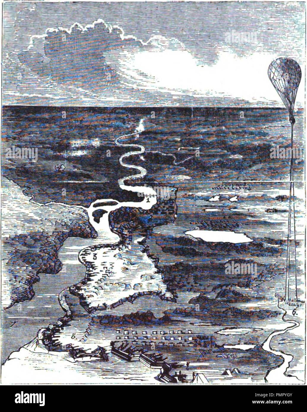 BIRDS-EYE VIEW OF FORT HUMAITA, PARAGUAY (Taken from Allen's Baloon ...