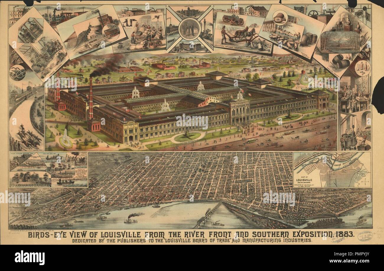 Birds-eye view of Louisville from the river front and Southern ...