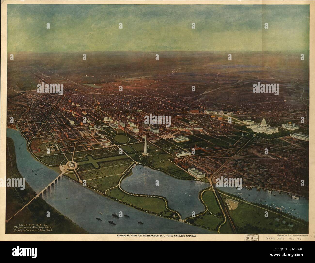 Vintage birds eye view print washington hi-res stock photography and ...