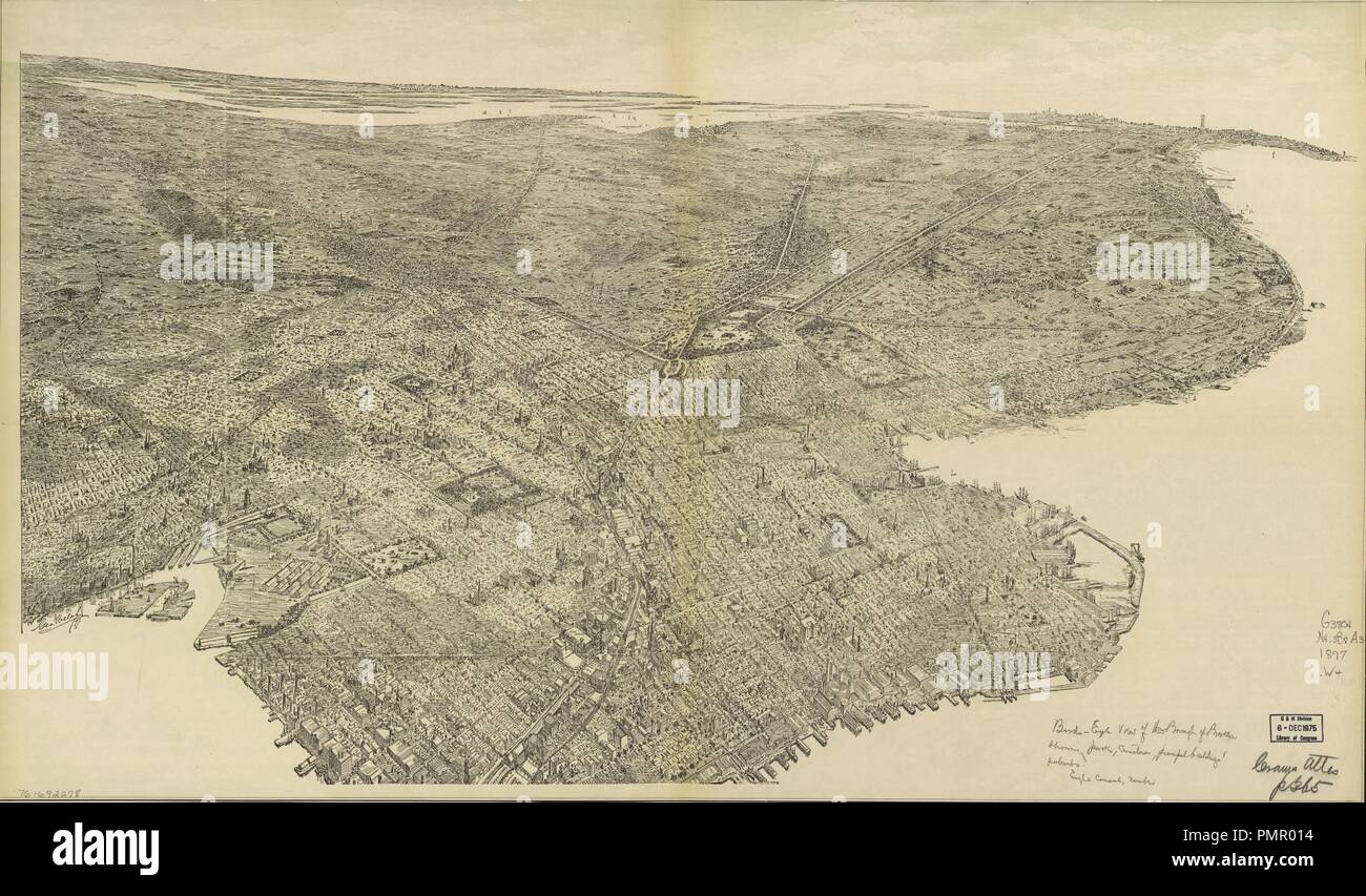 Bird's-eye-view of the borough of Brooklyn showing parks, cemeteries ...