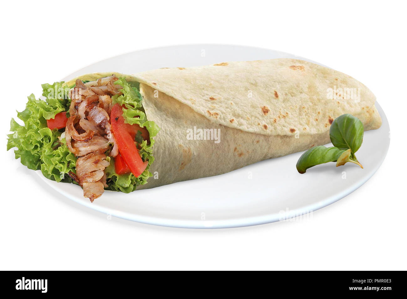 Traditional arabic shawarma with vegetables and spices isolated on ...