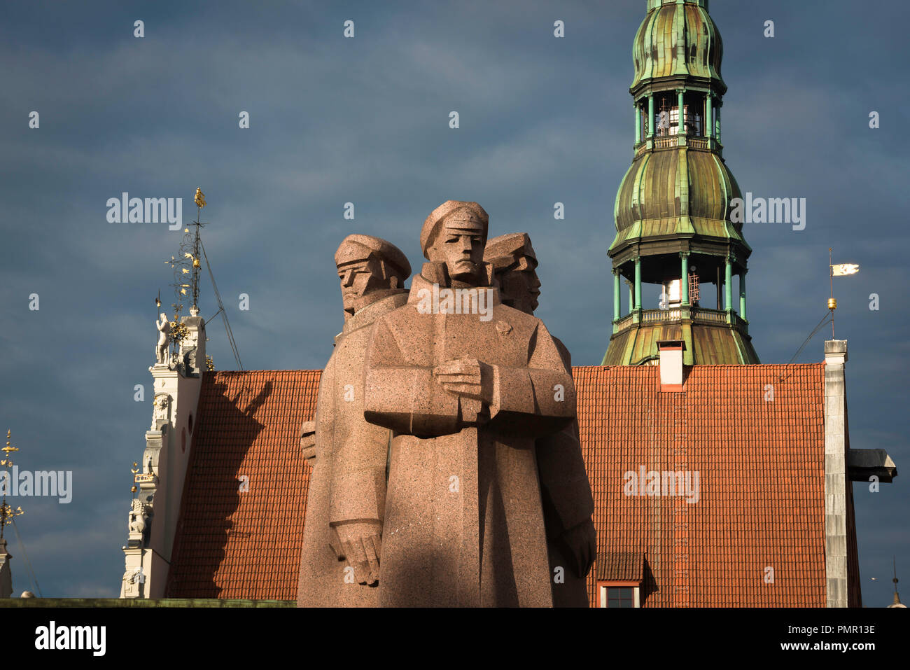 Latvian Riflemen, view of the Latvia Riflemen Monument and the roof of ...