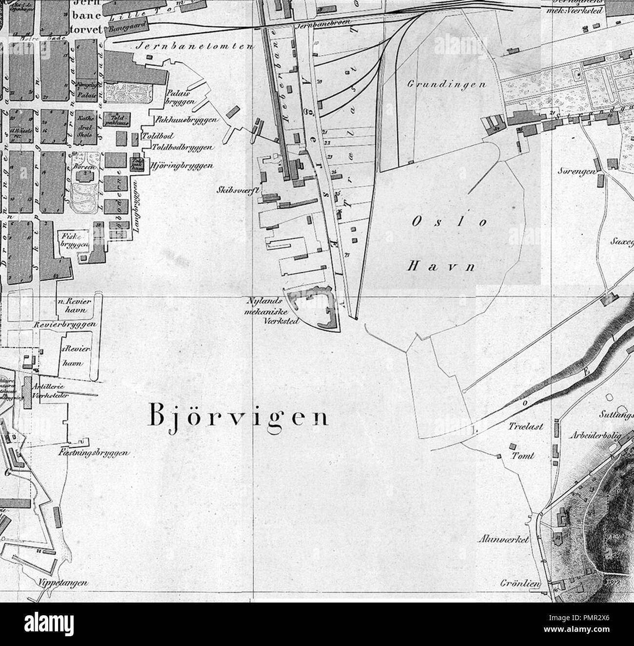 Bjørvika map 1860 Stock Photo - Alamy