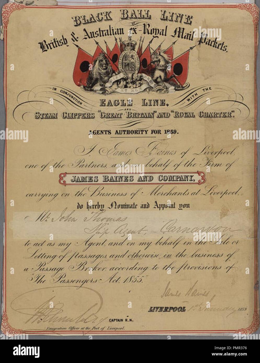 Black Ball Line British & Australian ex-Royal Mail Packtes 1859 Stock ...