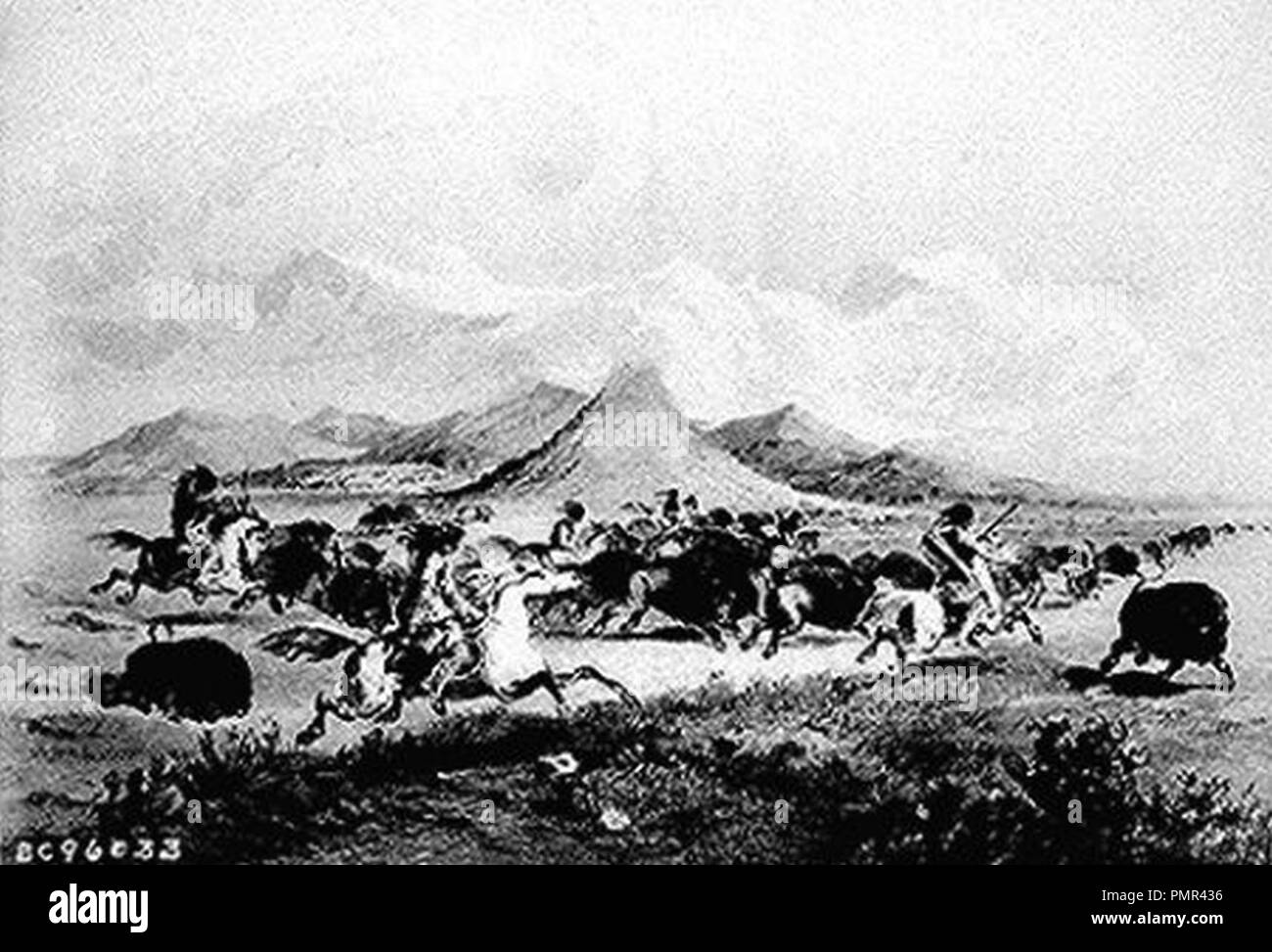 Blackfoot Indians chasing buffalo Stock Photo - Alamy