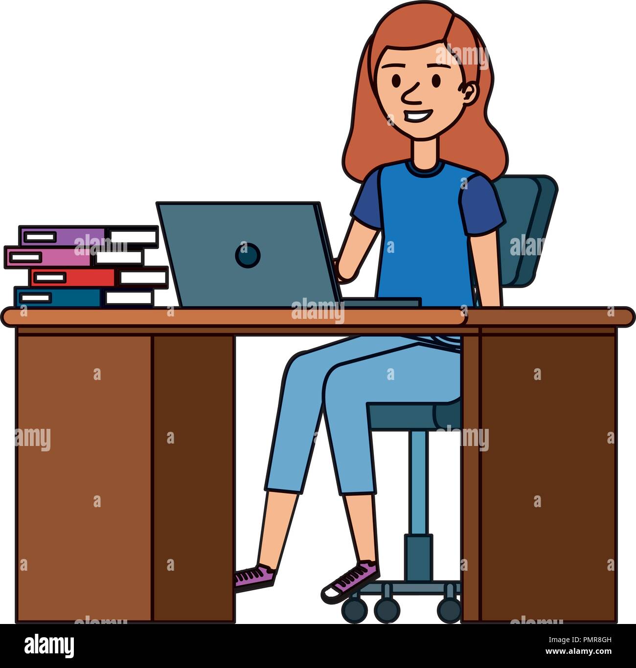 Cartoon character laptop books pile hi-res stock photography and images ...