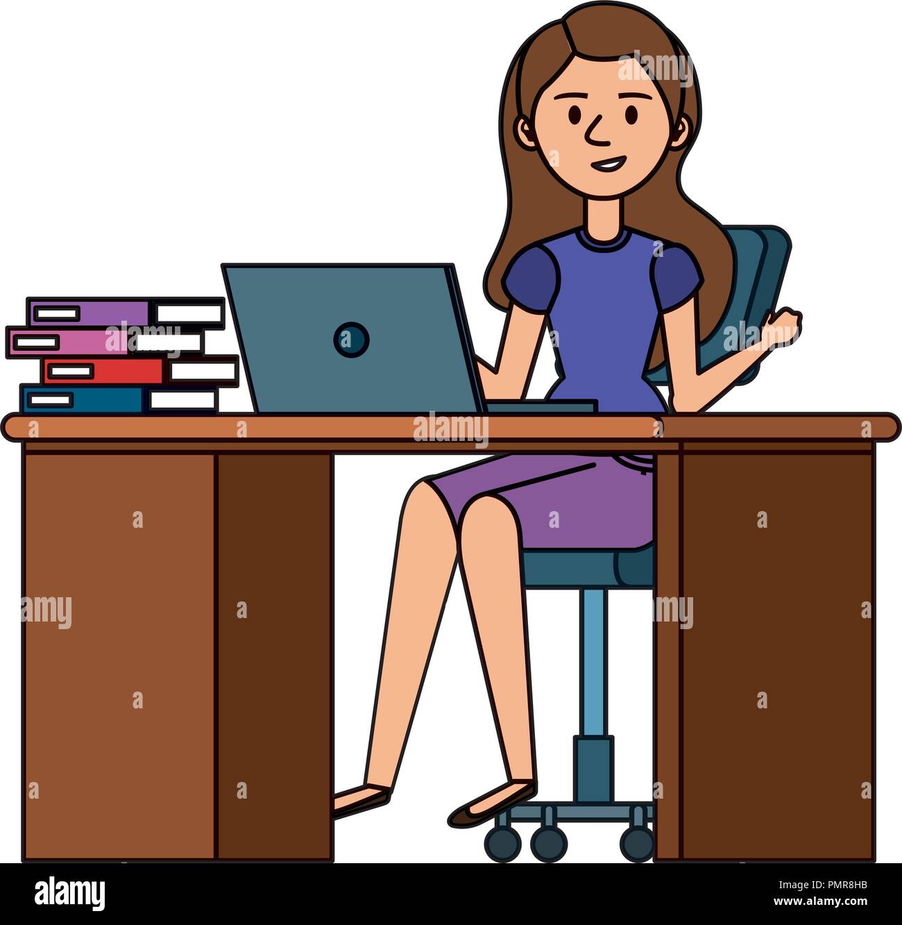 Cartoon character laptop books pile hi-res stock photography and images ...