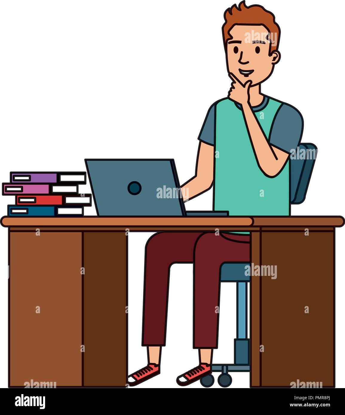 Cartoon character laptop books pile hi-res stock photography and images ...