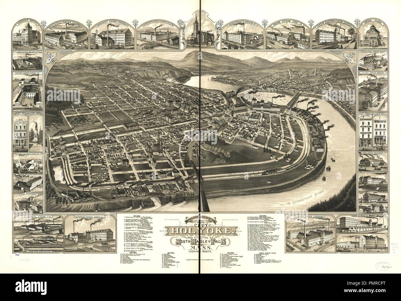 Bird's eye view of the 1881 city of Holyoke, and village of South ...