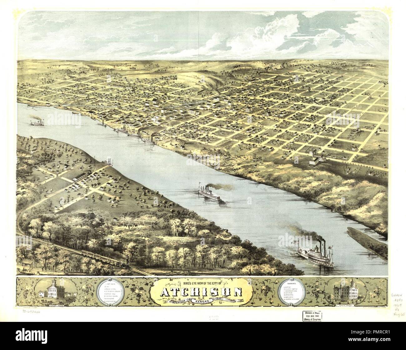 Bird's eye view of the city of Atchison, Atchison Co., Kansas 186(9 ...