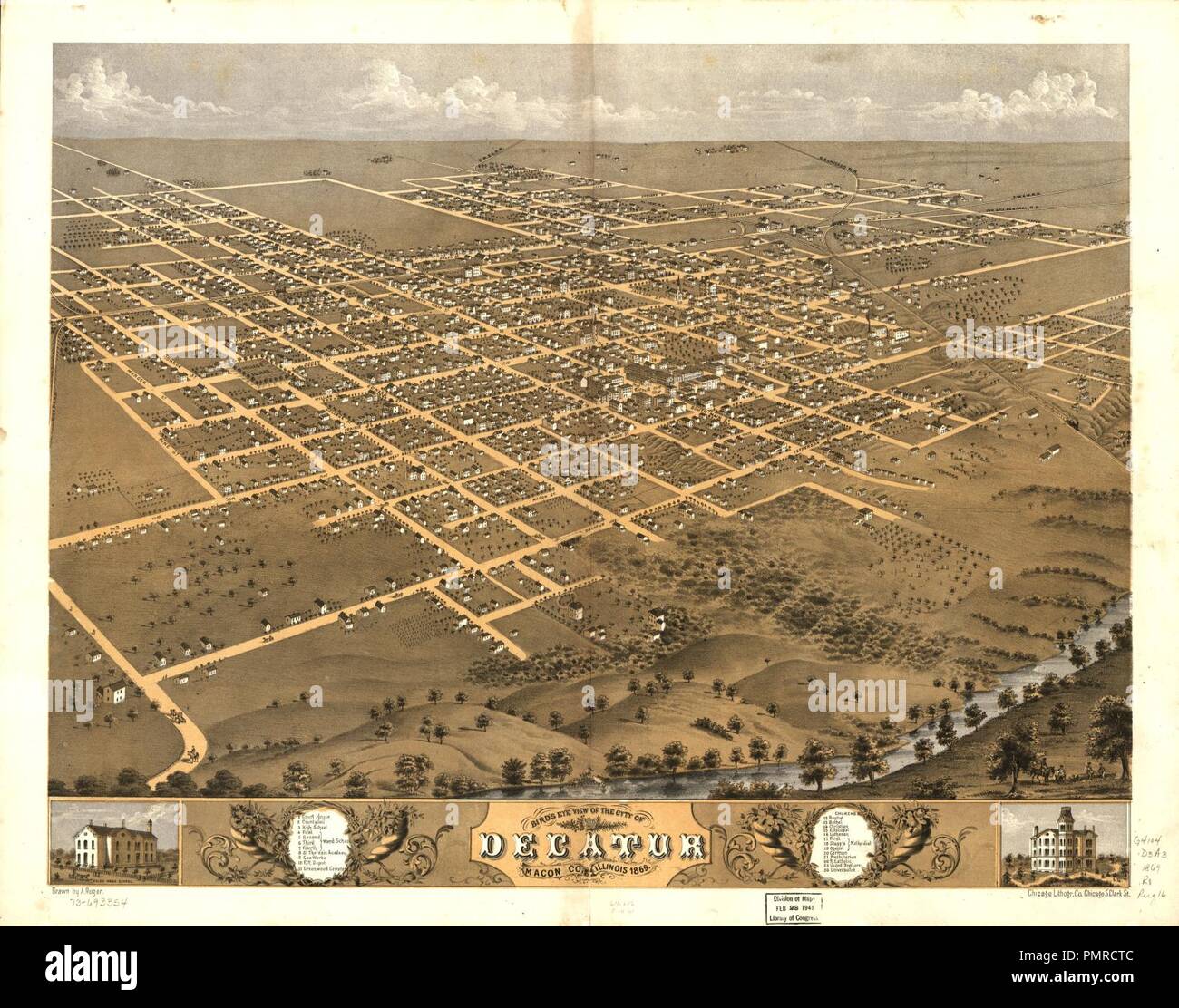 Bird's eye view of the city of Decatur, Macon Co., Illinois 1869 Stock ...