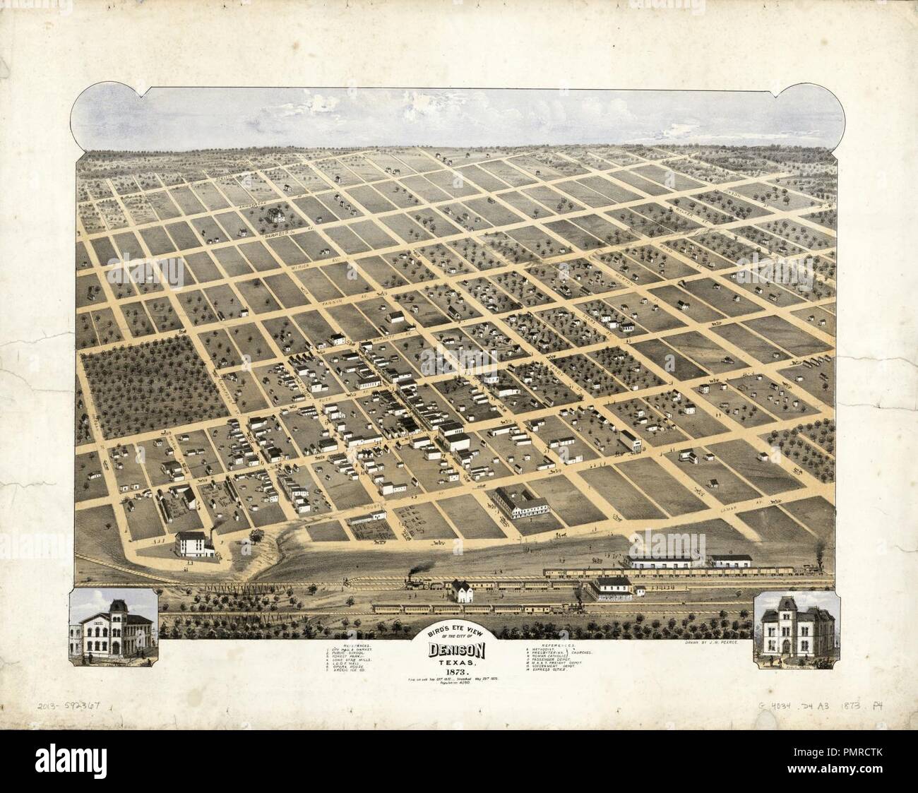 Bird's eye view of the city of Denison, Texas, 1873 Stock Photo - Alamy