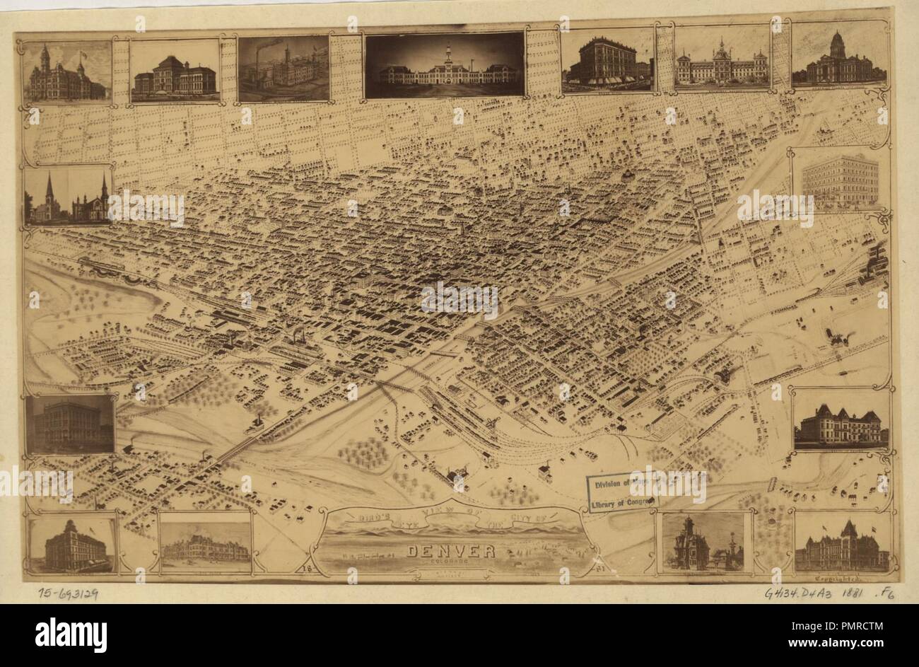 Bird's eye view of the city of Denver, Colorado, 1881 Stock Photo - Alamy