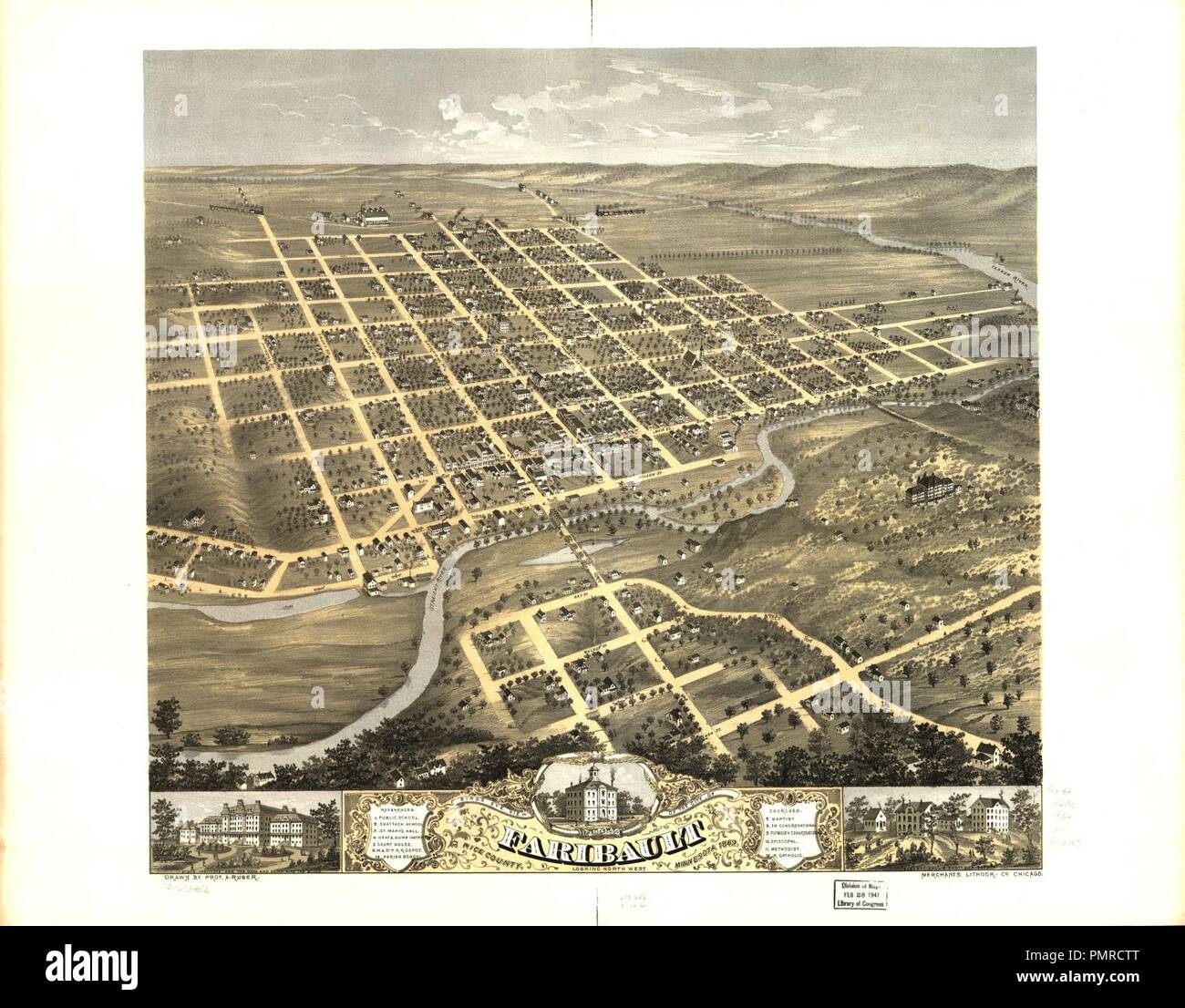 Bird's eye view of the city of Faribault, Rice County, Minnesota 1869 ...