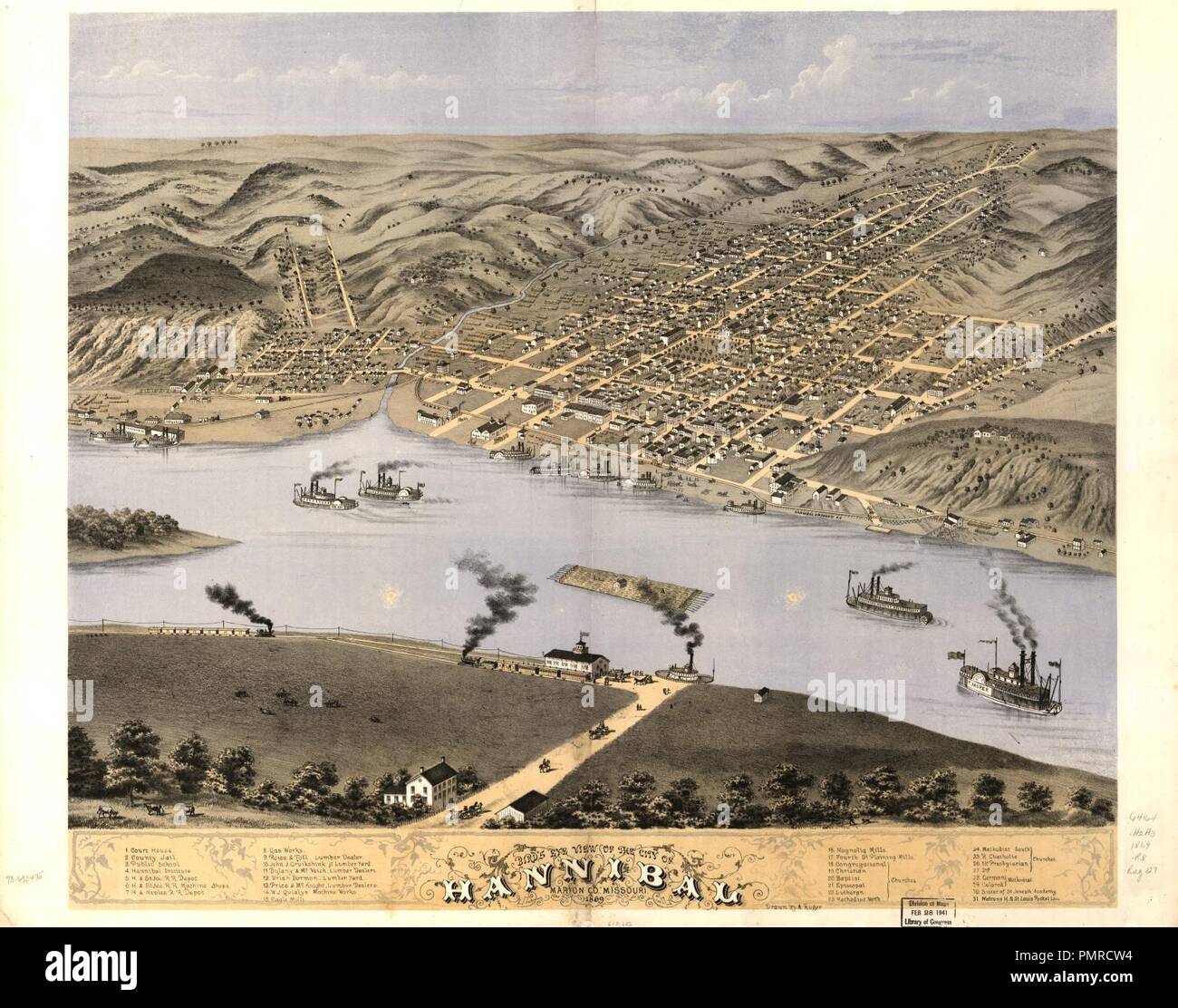 Bird's eye view of the city of Hannibal, Marion Co., Missouri 1869 ...