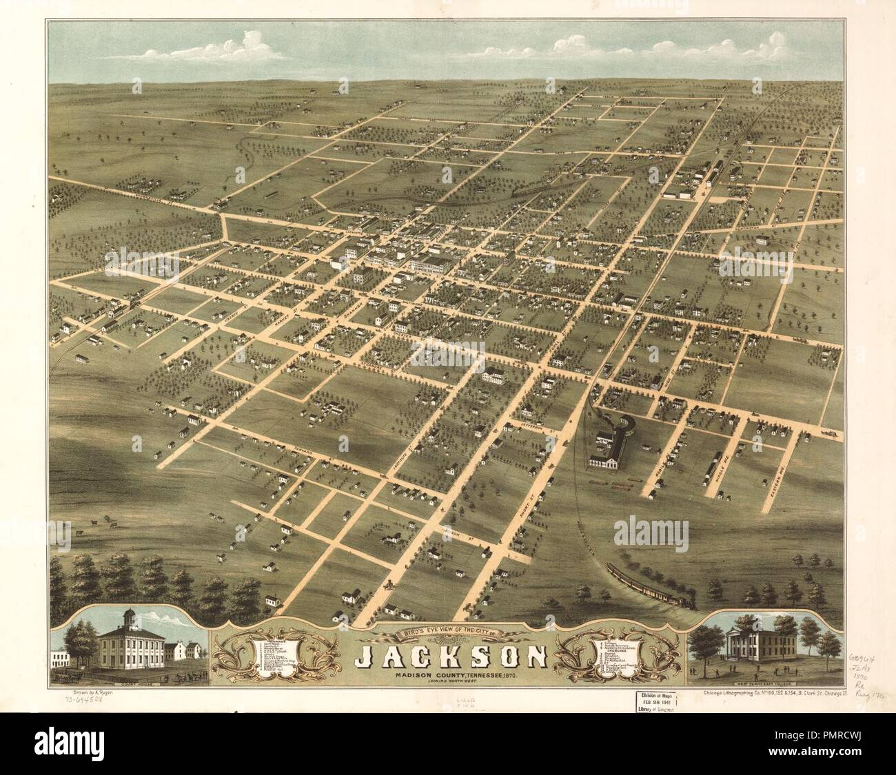 Bird's eye view of the city of Jackson, Madison County, Tennessee 1870 ...