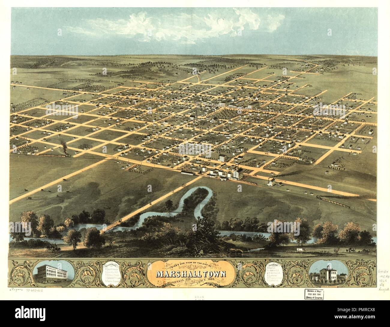Bird's eye view of the city of Marshalltown, Marshall Co., Iowa 1868 ...