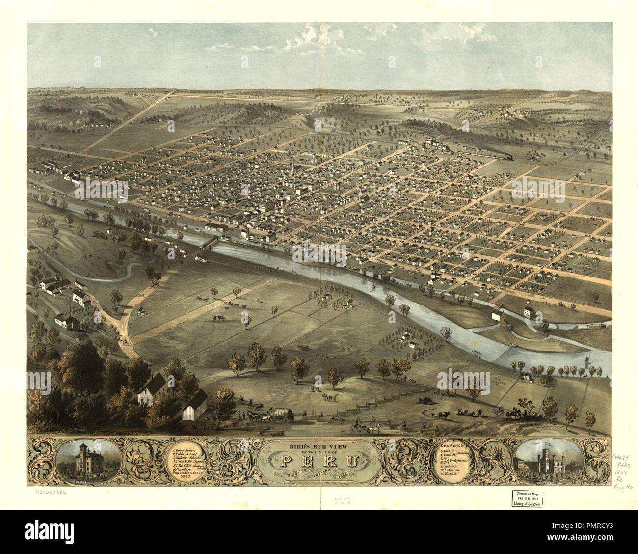 Bird's eye view of the city of Peru, Miami Co., Indiana 1868 Stock ...