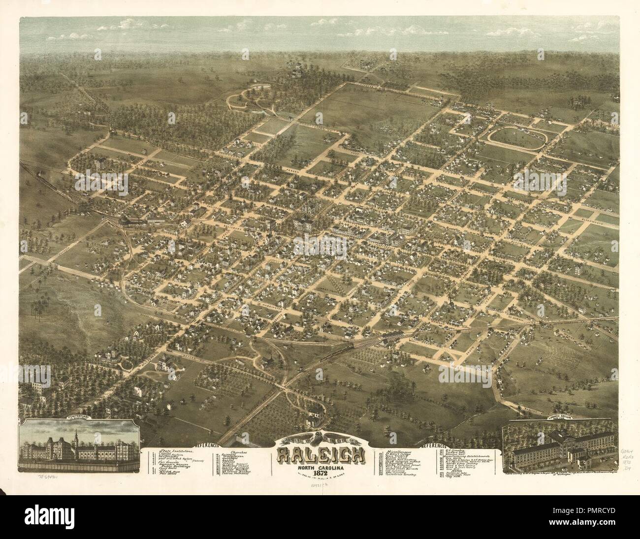 Bird's eye view of the city of Raleigh, North Carolina 1872 Stock Photo ...